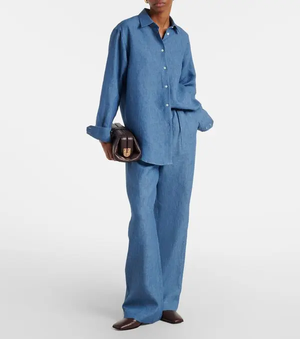 RÓHE Linen Wide-leg Pants - Blue