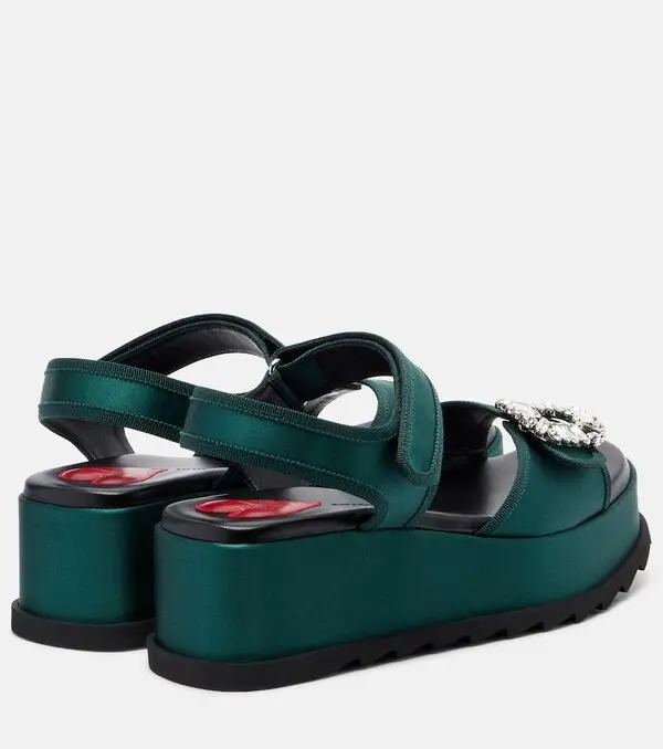 ROGER VIVIER Slidy Viv' Leather Platform Sandals - Green