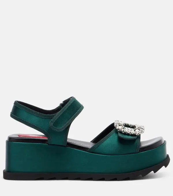 ROGER VIVIER Slidy Viv' Leather Platform Sandals - Green