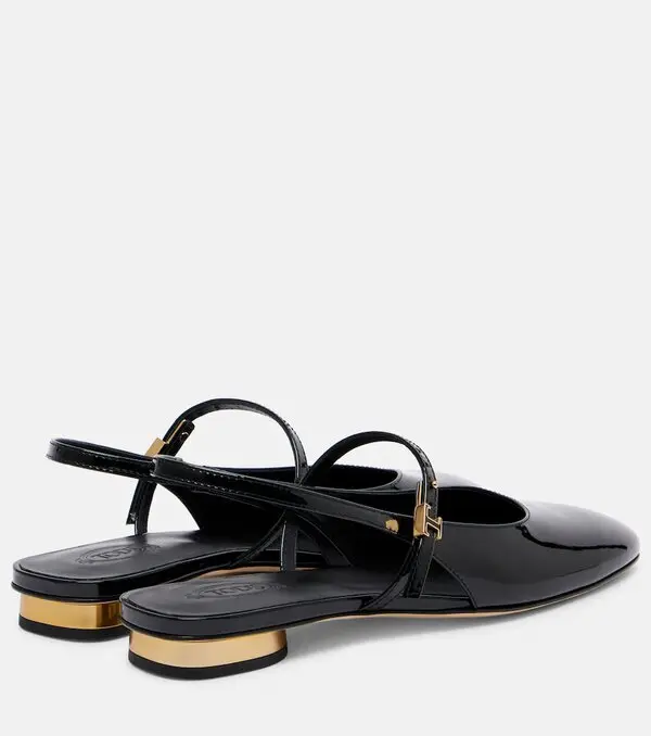 TOD'S Patent Leather Slingback Flats - Black