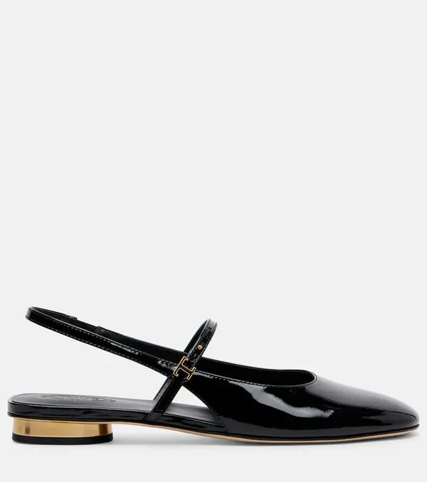 TOD'S Patent Leather Slingback Flats - Black