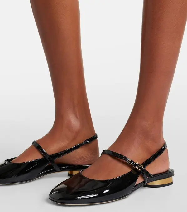 TOD'S Patent Leather Slingback Flats - Black