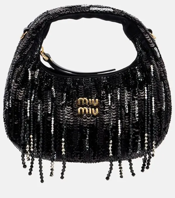 Miu Miu Wander Mini Embellished Top-handle Bag - Black