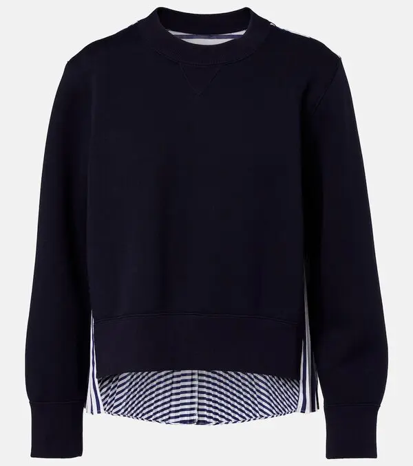 Sacai Striped Cotton-blend Sweatshirt - Blue