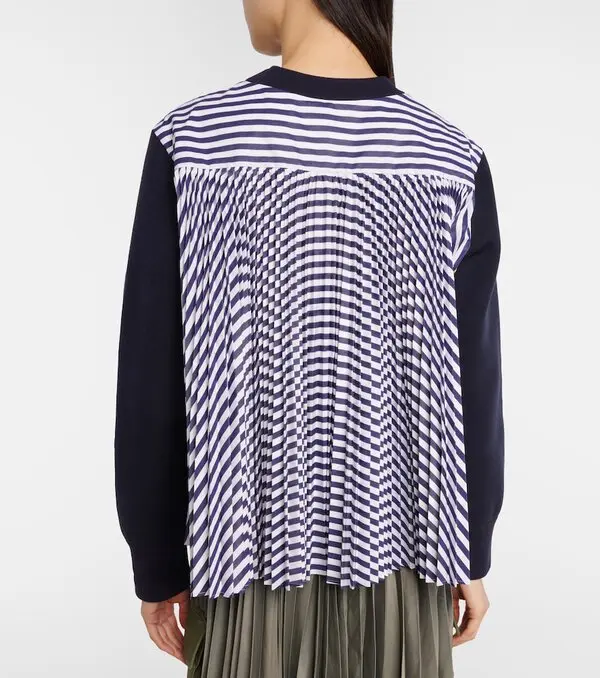 Sacai Striped Cotton-blend Sweatshirt - Blue