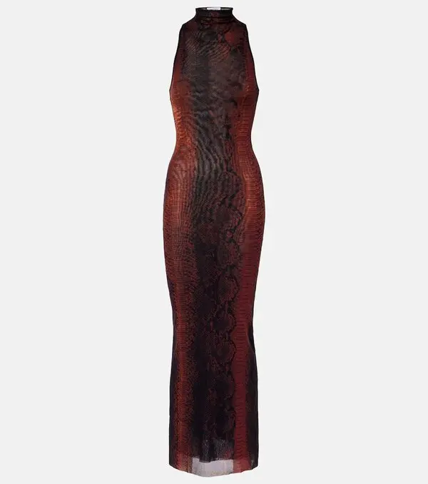 JEAN PAUL GAULTIER Snake-effect Halterneck Gown - Brown