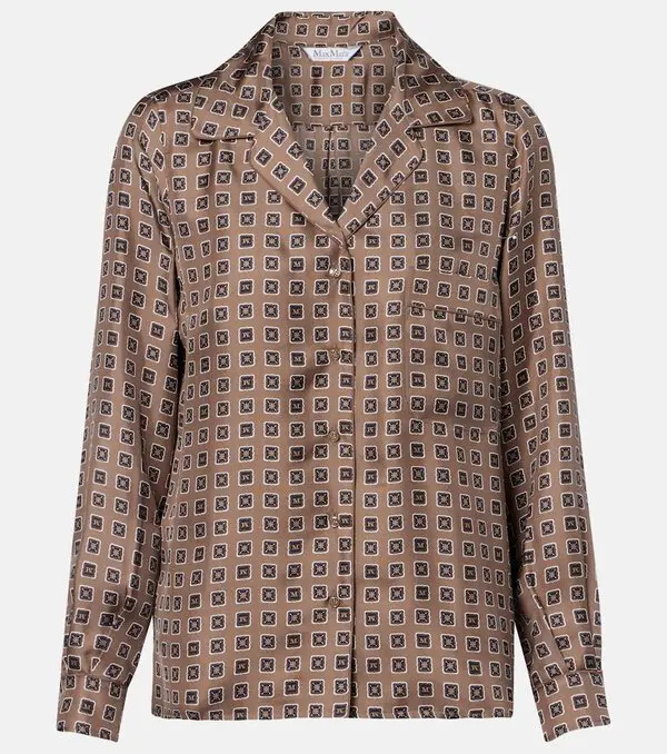 Max Mara Disco Printed Silk Twill Shirt - Brown