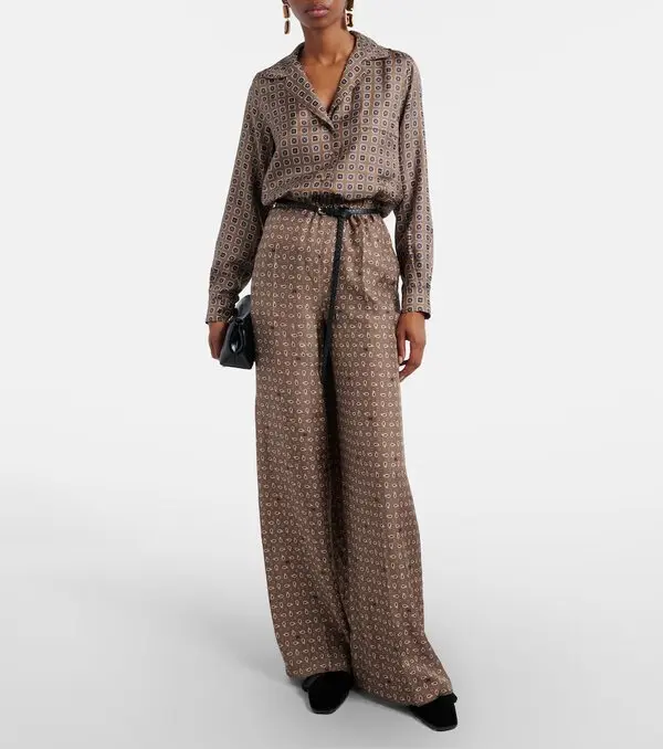 Max Mara Disco Printed Silk Twill Shirt - Brown