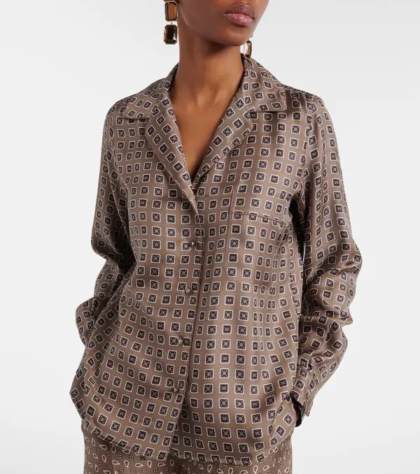 Max Mara Disco Printed Silk Twill Shirt - Brown