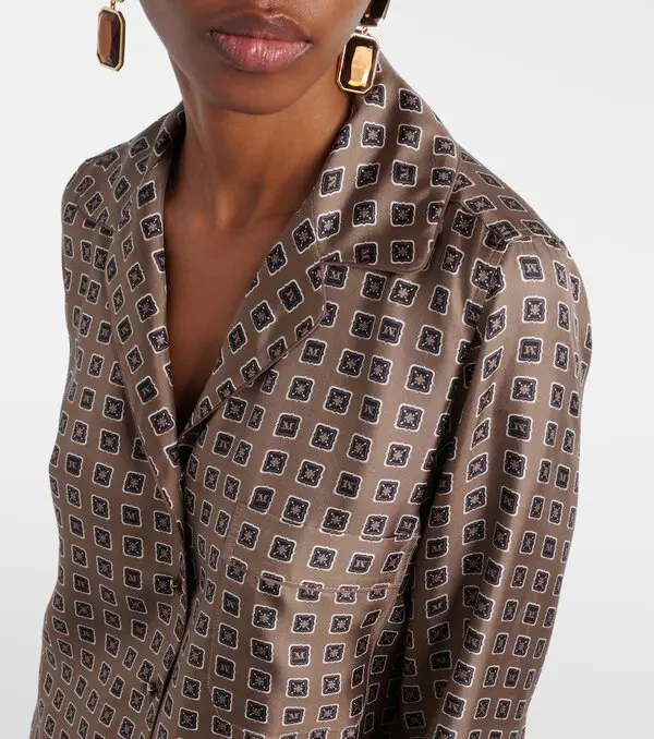 Max Mara Disco Printed Silk Twill Shirt - Brown