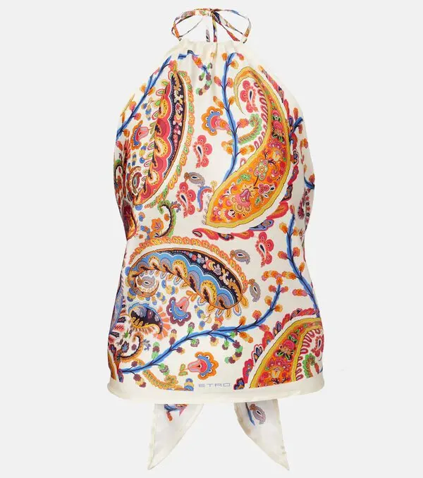 Etro Printed Silk Halter Tank Top - Multicoloured