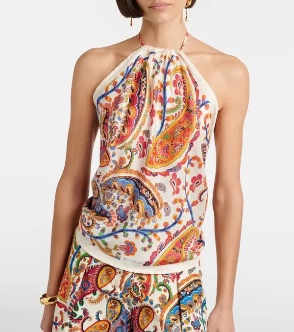 Etro Printed Silk Halter Tank Top - Multicoloured