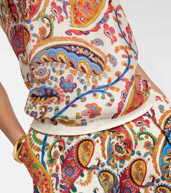 Etro Printed Silk Halter Tank Top - Multicoloured