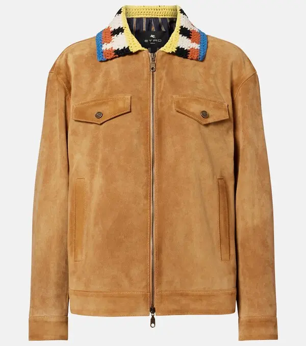 Etro Crochet-trimmed Suede Jacket - Brown
