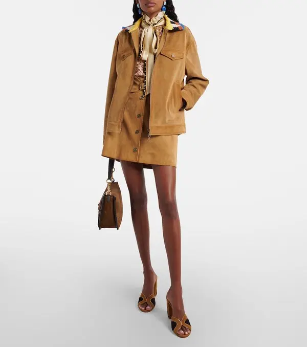 Etro Crochet-trimmed Suede Jacket