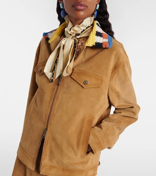 Etro Crochet-trimmed Suede Jacket