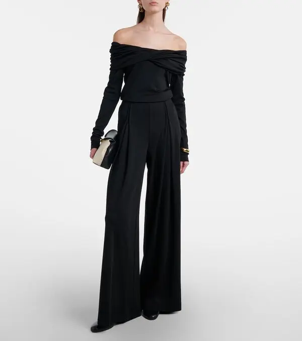 Max Mara Cocco Virgin Wool Jersey Wide-leg Pants - Black