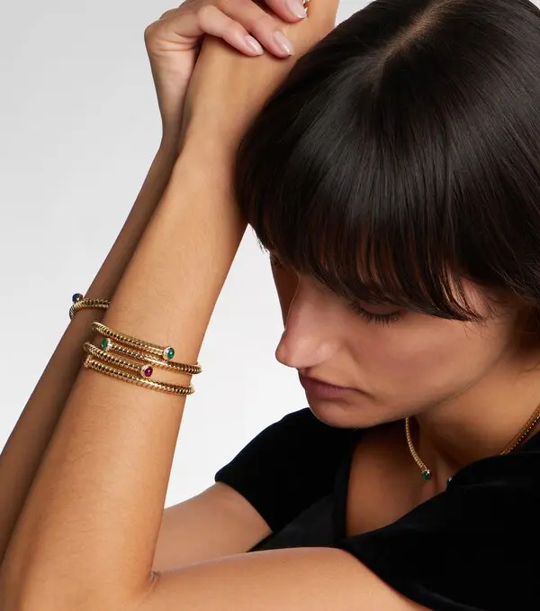 Marina B Trisolina Dolce 18kt Yellow Bangle With Emeralds And Diamonds