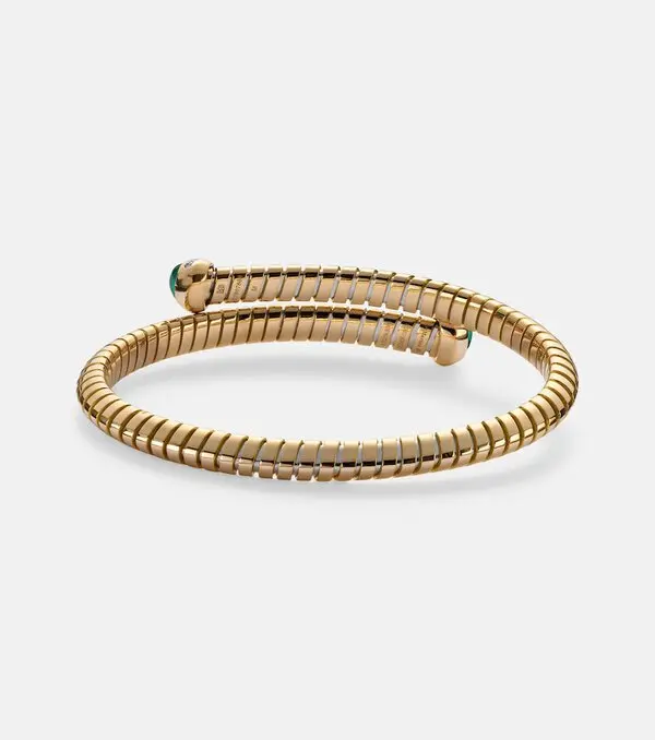 Marina B Trisolina Dolce 18kt Yellow Bangle With Emeralds And Diamonds