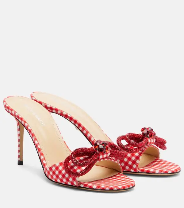Mach & Mach Double Bow 85 Gingham Mules - Red