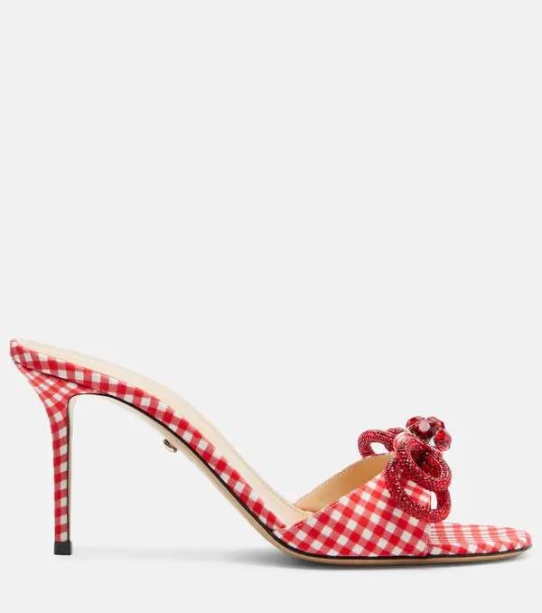 Mach & Mach Double Bow 85 Gingham Mules - Red