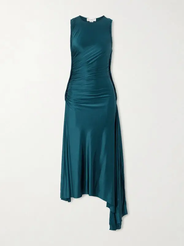 Victoria Beckham Asymmetric Gathered Midi Dress - Blue