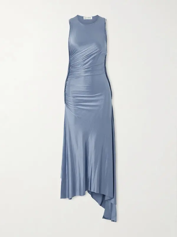 Victoria Beckham Asymmetric Gathered Satin-jersey Dress - Gray