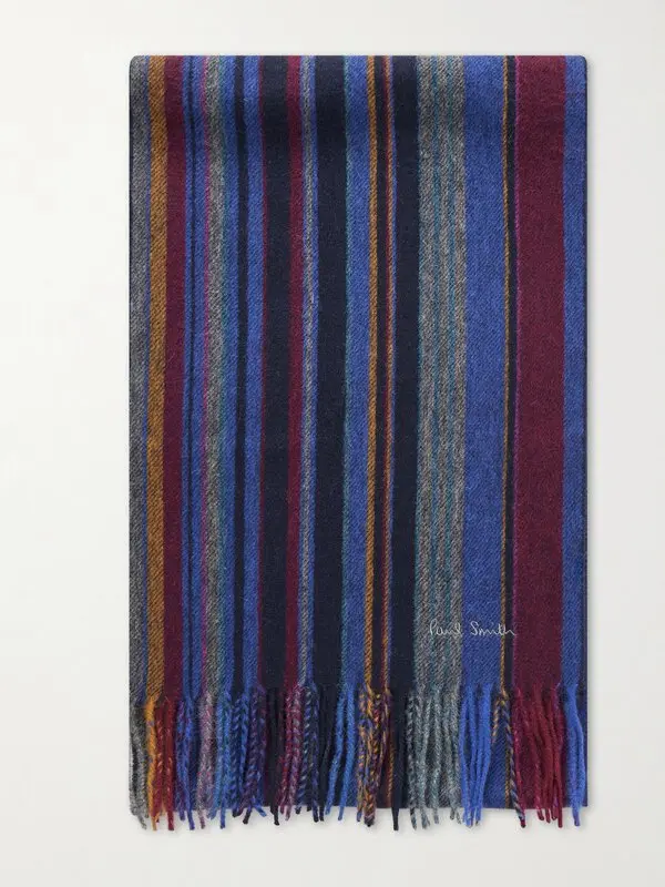 Paul Smith Fringed Striped Wool Scarf - Blue