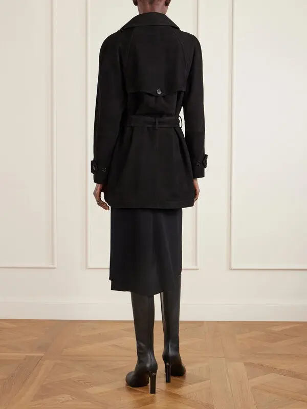 Balenciaga Double-breasted Belted Suede Trench Coat