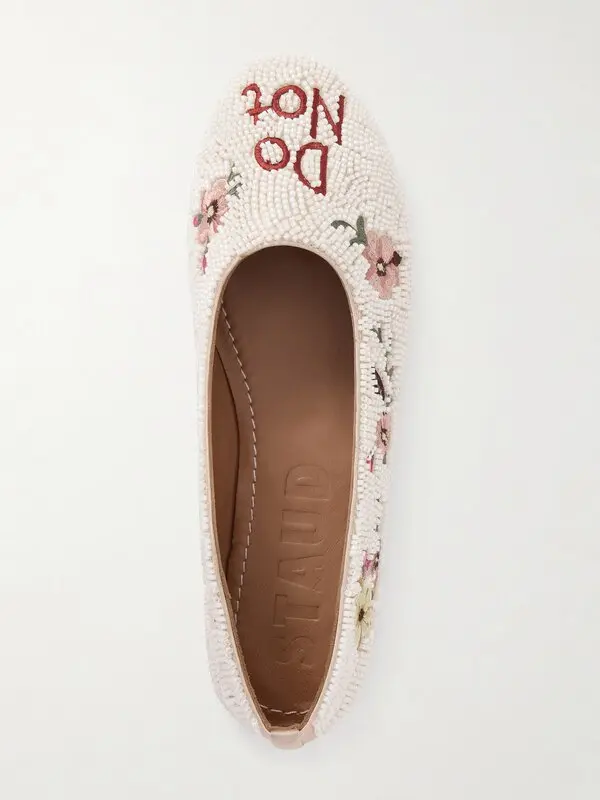 Staud Alba Beaded Embroidered Ballet Flats - Neutrals