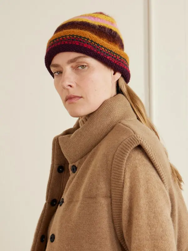 THE ELDER STATESMAN Thistle Striped Alpaca-blend Beanie