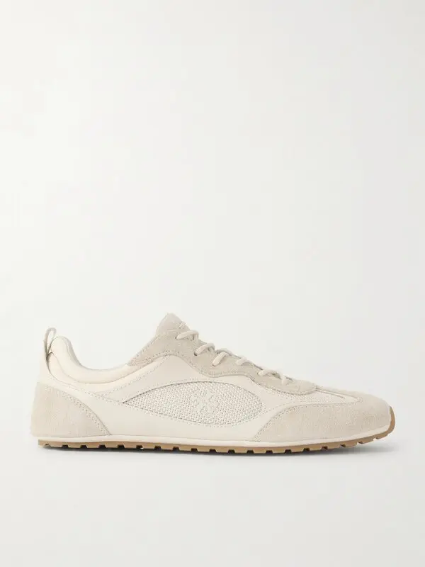 Tory Burch Field Leather, Mesh, And Suede Sneakers - Cream