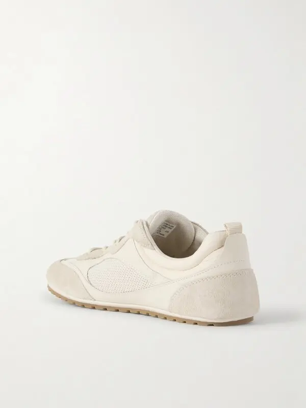 Tory Burch Field Leather, Mesh, And Suede Sneakers - Cream