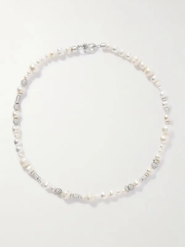 MARTHA CALVO Rhodes Rhodium-plated, Pearl And Crystal Necklace - White