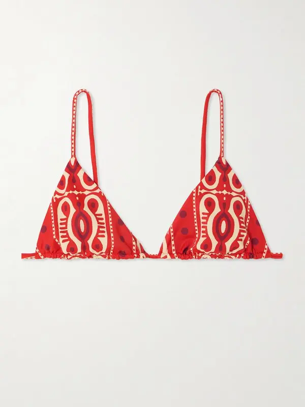 Johanna Ortiz Konibo Embellished Printed Triangle Bikini Top - Red