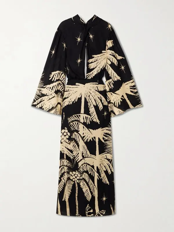 Johanna Ortiz Primera Vez Printed Silk-georgette Maxi Dress - Black