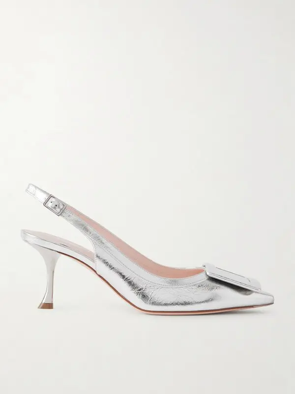 ROGER VIVIER Viv In The City 65 Metallic Textured-leather Slingback Pumps - Silver