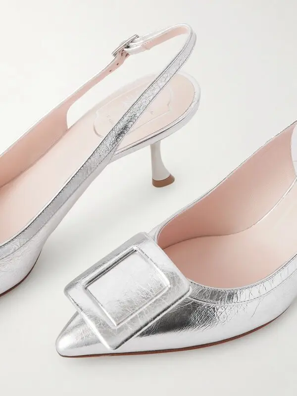 ROGER VIVIER Viv In The City 65 Metallic Textured-leather Slingback Pumps - Silver