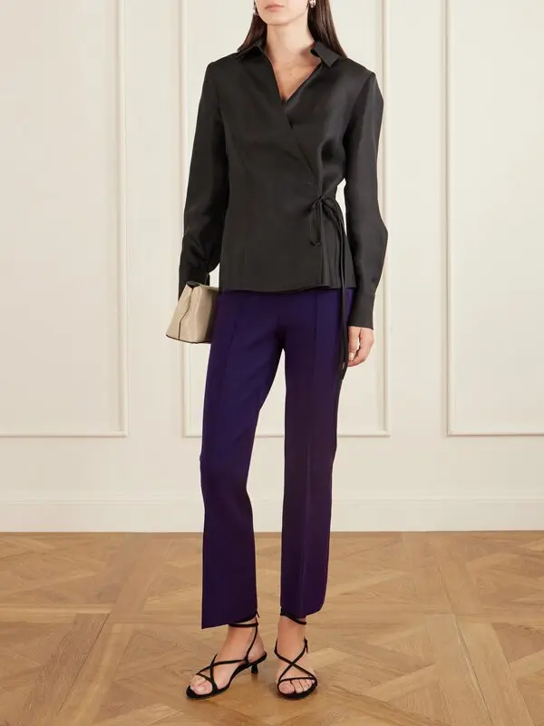 HIGH SPORT Kick Cropped Wool-blend Flared Pants - Grape