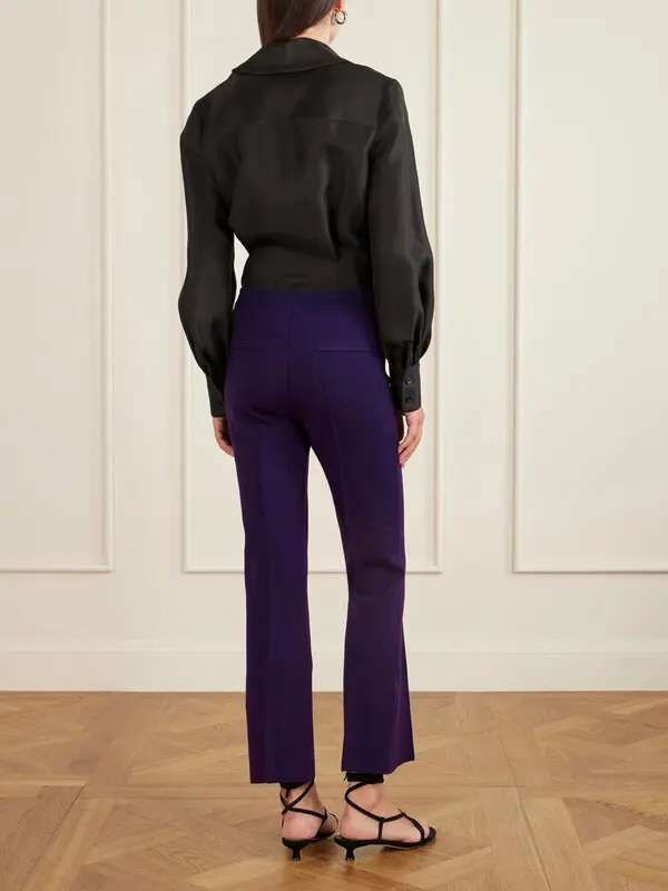 HIGH SPORT Kick Cropped Wool-blend Flared Pants - Grape