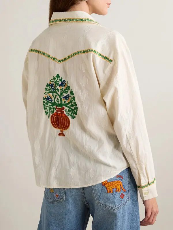 MOTHER The Peasant Poet Embroidered Cotton-voile Shirt