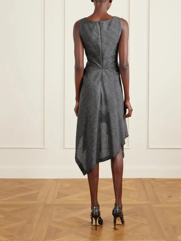 Alexander McQueen Asymmetric Prince Of Wales Checked Wool Midi Dress