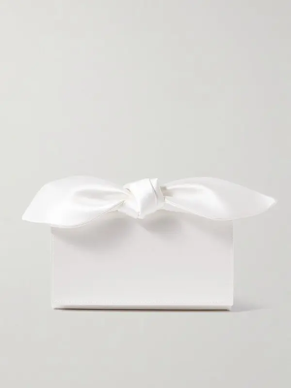 AQUAZZURA Bow Tie Mini Satin Clutch - White