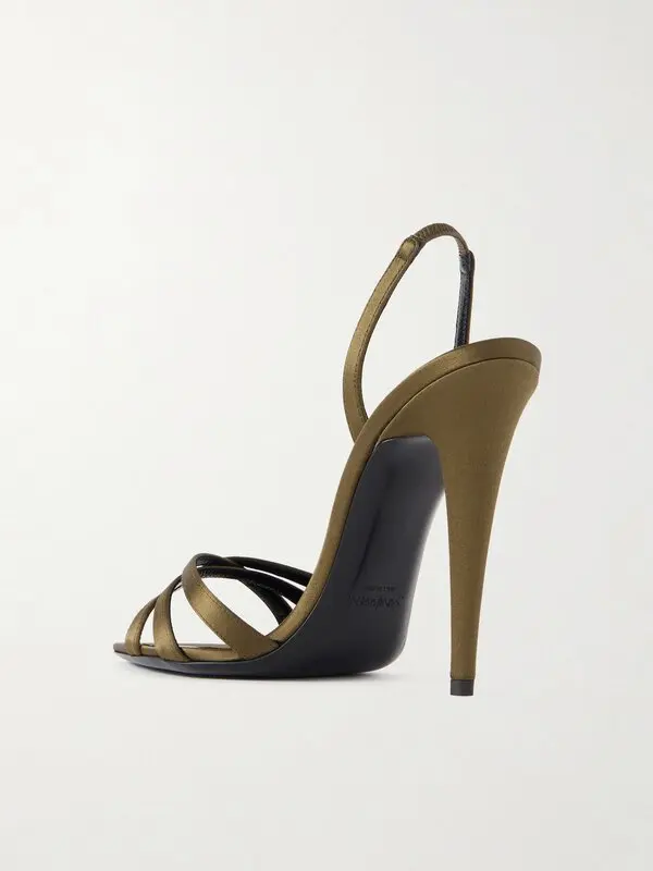 Saint Laurent Kate Satin Slingback Sandals - Gray