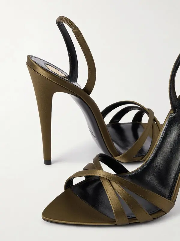 Saint Laurent Kate Satin Slingback Sandals - Gray