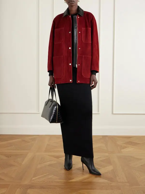 Nour Hammour Barn Leather-trimmed Suede Jacket - Red