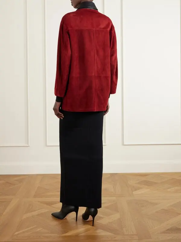 Nour Hammour Barn Leather-trimmed Suede Jacket - Red