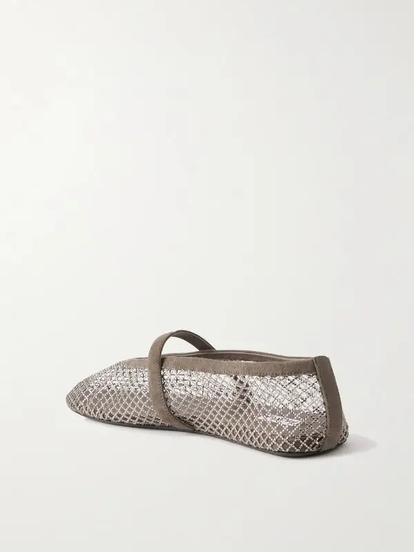 Alaïa Crystal-embellished Mesh Ballet Flats - Silver