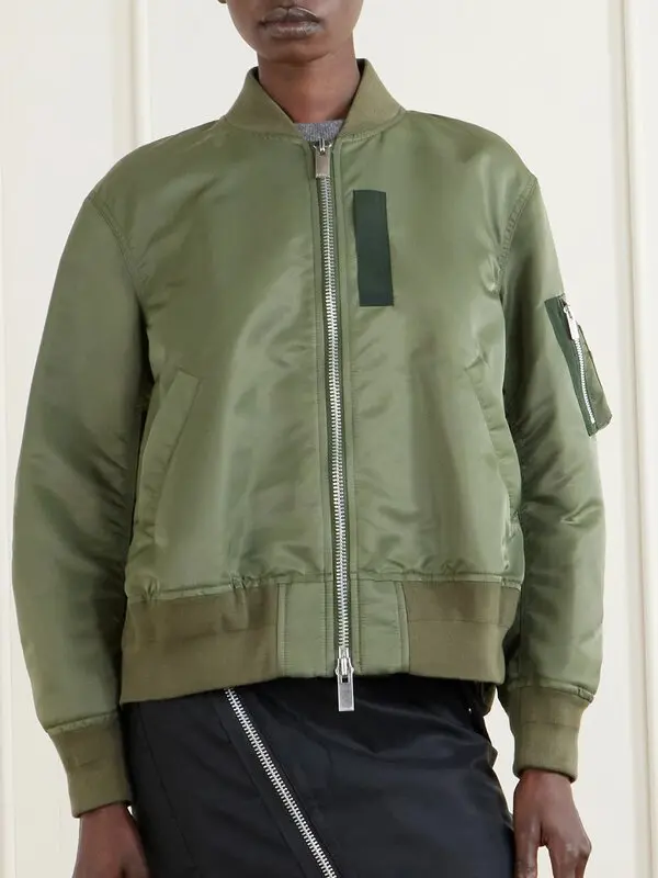 Sacai Pleated Padded Shell Bomber Jacket - Green