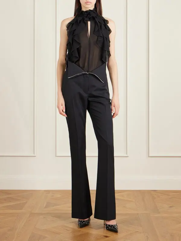 Alexander McQueen Pleated Zip-detailed Flared Pants